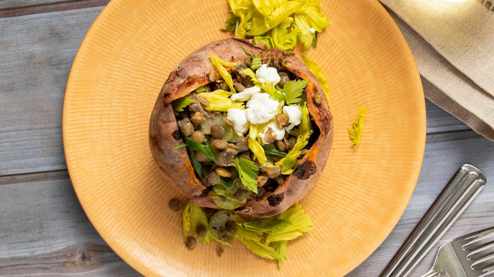 Our Ohio Recipe: Twice-Baked Sweet Potatoes with Lentils and Goat Cheese